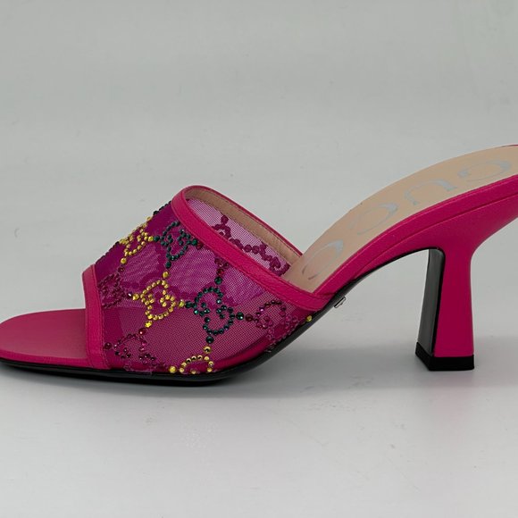 Gucci | Shoes | Gucci Gg Monogram Demi Rhinestone Crystal Mesh Mules ...
